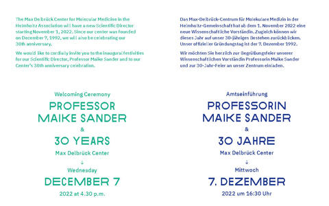 Welcoming Ceremony Prof. Maike Sander & 30 Years of the MDC | Max ...