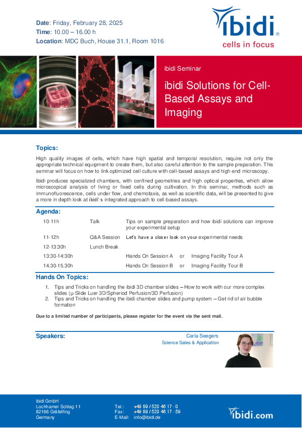 ALM & ibidi Seminar and Workshop on solutions for cell-based assays and ...